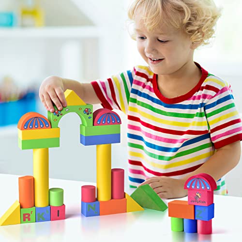 FUN LITTLE TOYS 108 PCS Foam Building Blocks for Toddlers, Large, Stackable, Soft Blocks Set with Alphabet & Numbers, Preschool Stacking Toys for Boys and Girls 1-3