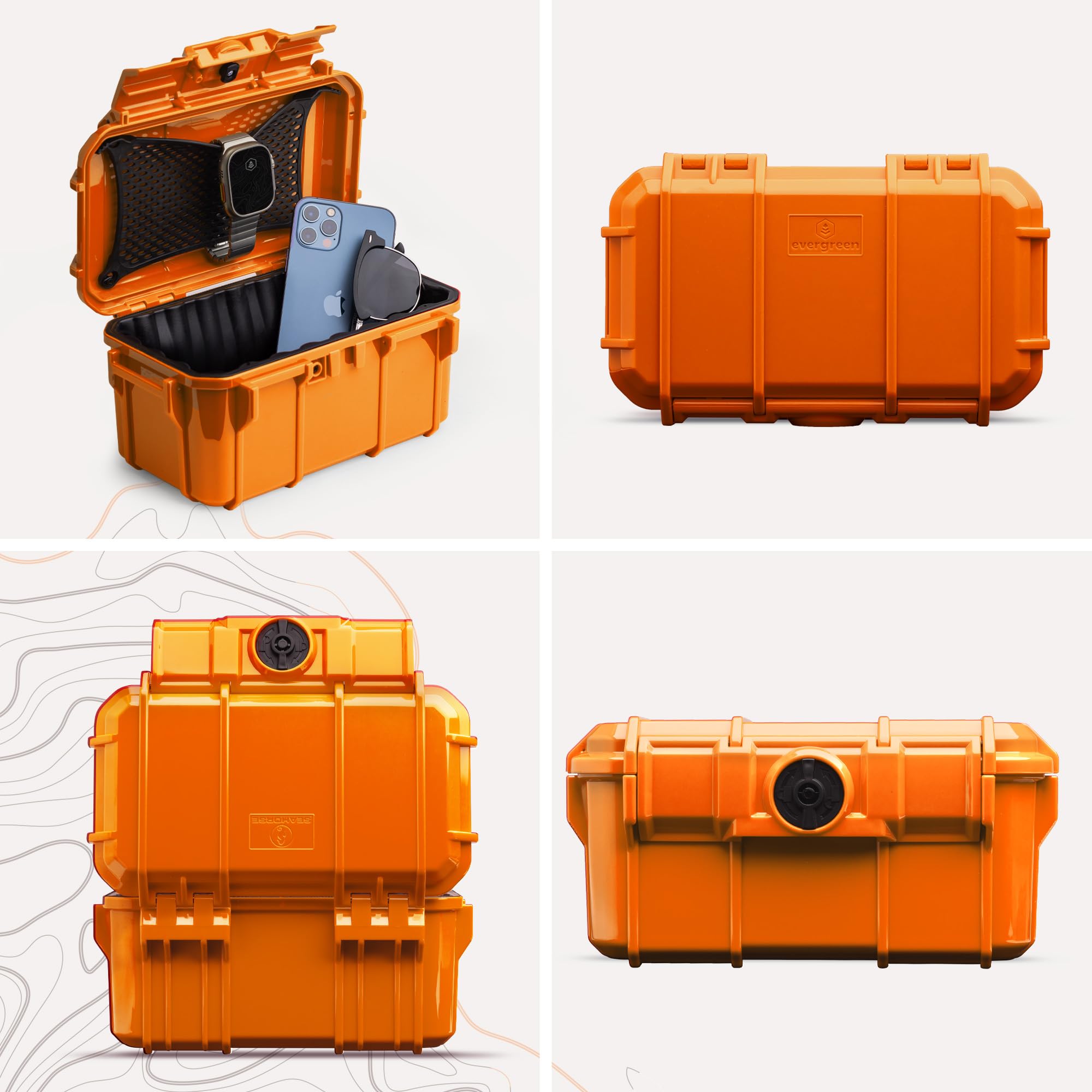 Evergreen 58 Waterproof Dry Box Protective Case - Travel Safe/Mil Spec/USA Made - for Cameras, Lenses, Phones, Pistols, First Aid, Boating, Water Sports, Tacklebox, Ammo Can, Deck Boxes (Orange)