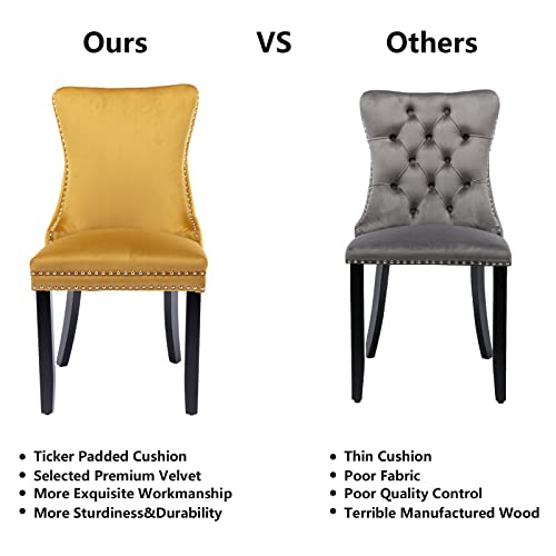 Velvet Upholstered Dining Chairs Set of 2 Wingback Kitchen Room Accent Chairs Solid Wood Leg Dinner Chairs with Nailhead Trim Button Tufted Back,Stylish,Luxury and Elegant (Golden Yellow)