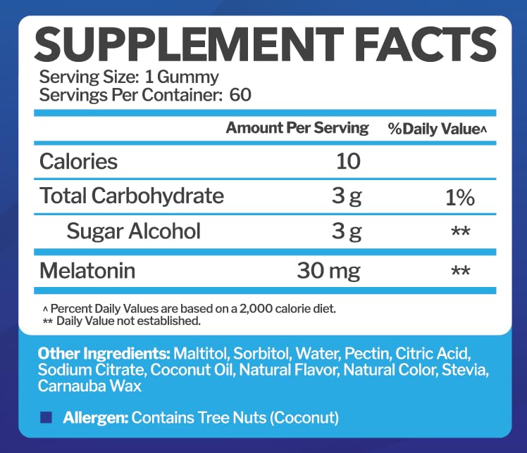 Melatonin 30mg Gummies for Adults (60 Servings) - Maximum Strength Sleep Gummies with 30mg of Melatonin Per Gummy - Gluten-Free, Non-GMO, 100% Vegetarian, Great Tasting Strawberry Flavor - 60 Gummies