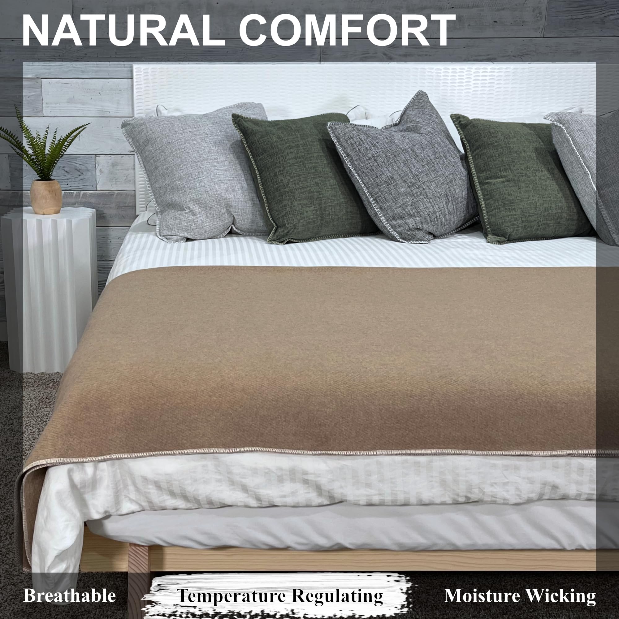 EKTOS 100% Wool Blanket, 90" x 66", Warmest Blanket, Military Blanket, Thick Wool Blanket (Light Brown, Twin Size)