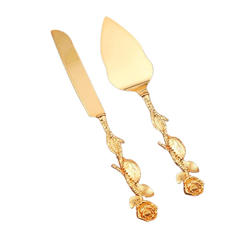 X Hot Popcorn Cake Cutting Set for Wedding Cake Knife and Server Set Cake Cutter Gold Cake Cutting Set for Wedding Birthday Party Kitchen Cutting Serving Desserts