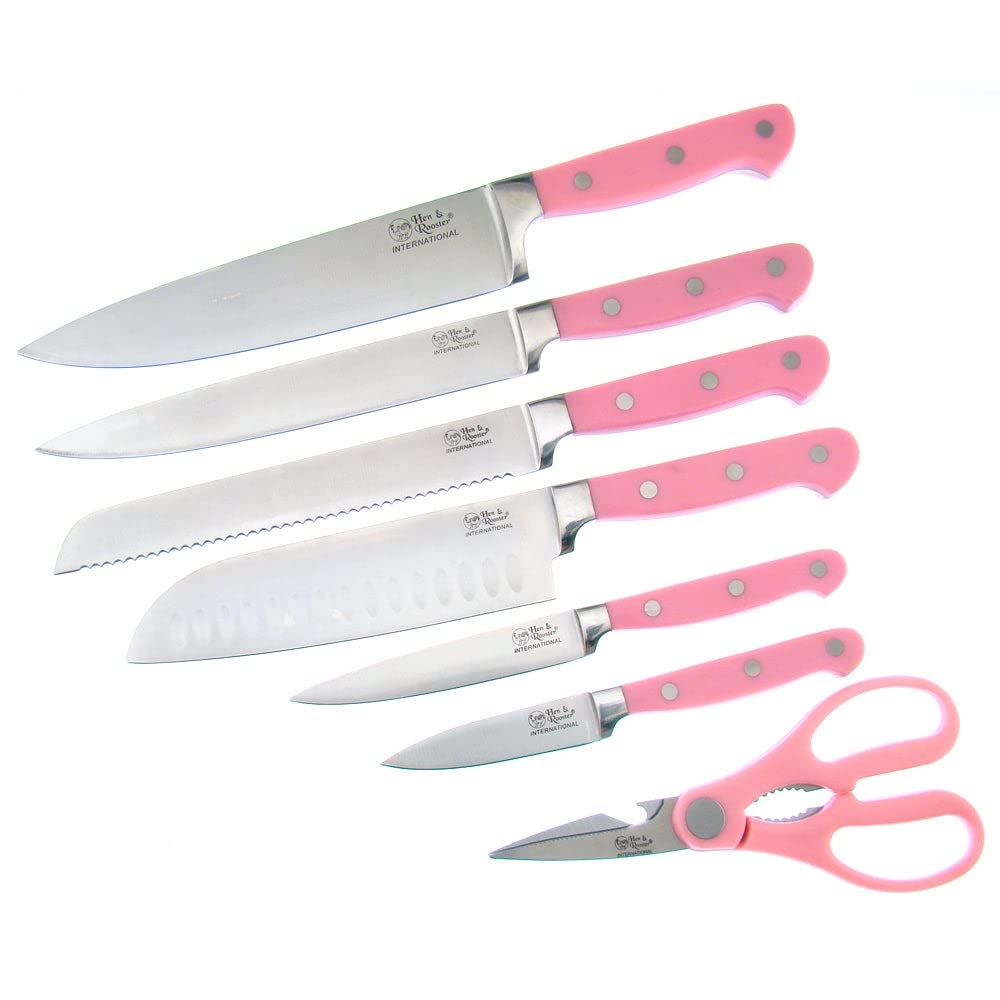 Hen & Rooster SS-BRK-HRI036 HRI036 Seven Piece Kitchen Set Pink, One Size