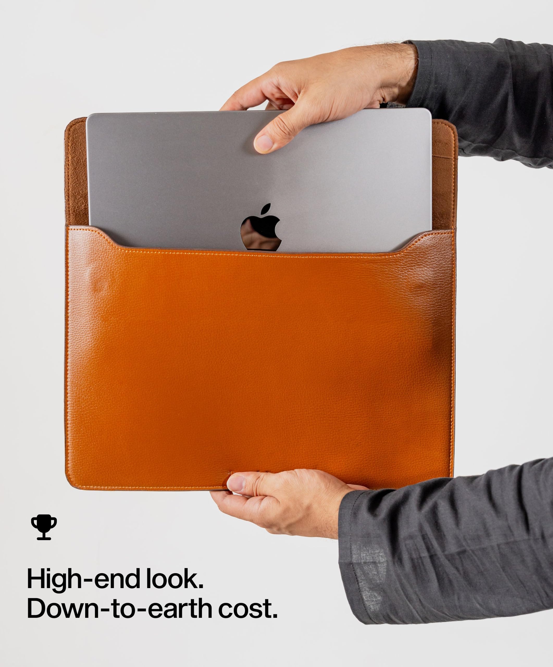 Dawn & Dusk's 15 inch Laptop Sleeve Compatible with MacBook Pro & MacBook Air, PU Leather, Vegan Friendly, Hand-Made, Magnetic Flap, Orange.