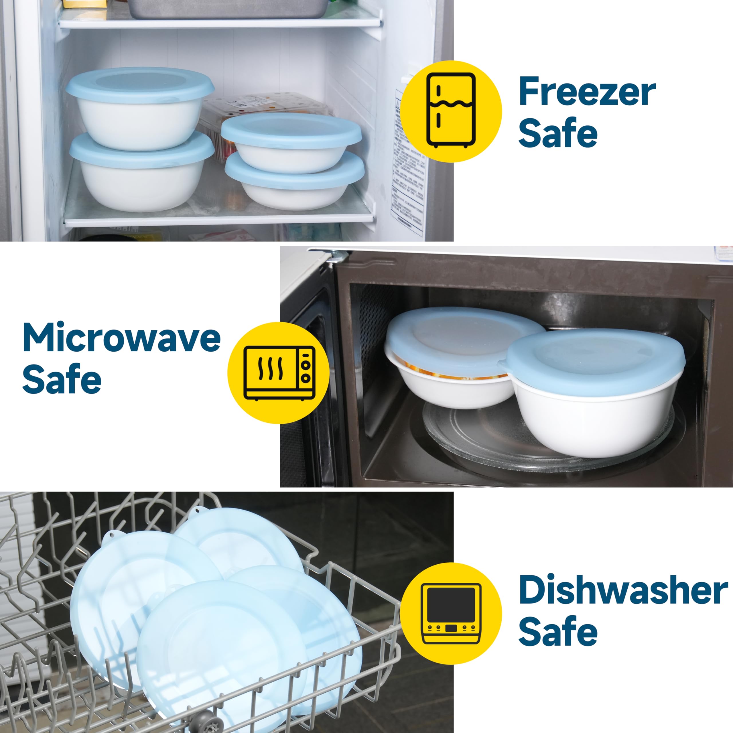 KIICII 4 Pack Silicone Lids for Corelle Vitrelle 18-Oz Soup/Cereal Bowls, Freezer & Microwave & Dishwasher Safe (Bowl not included)