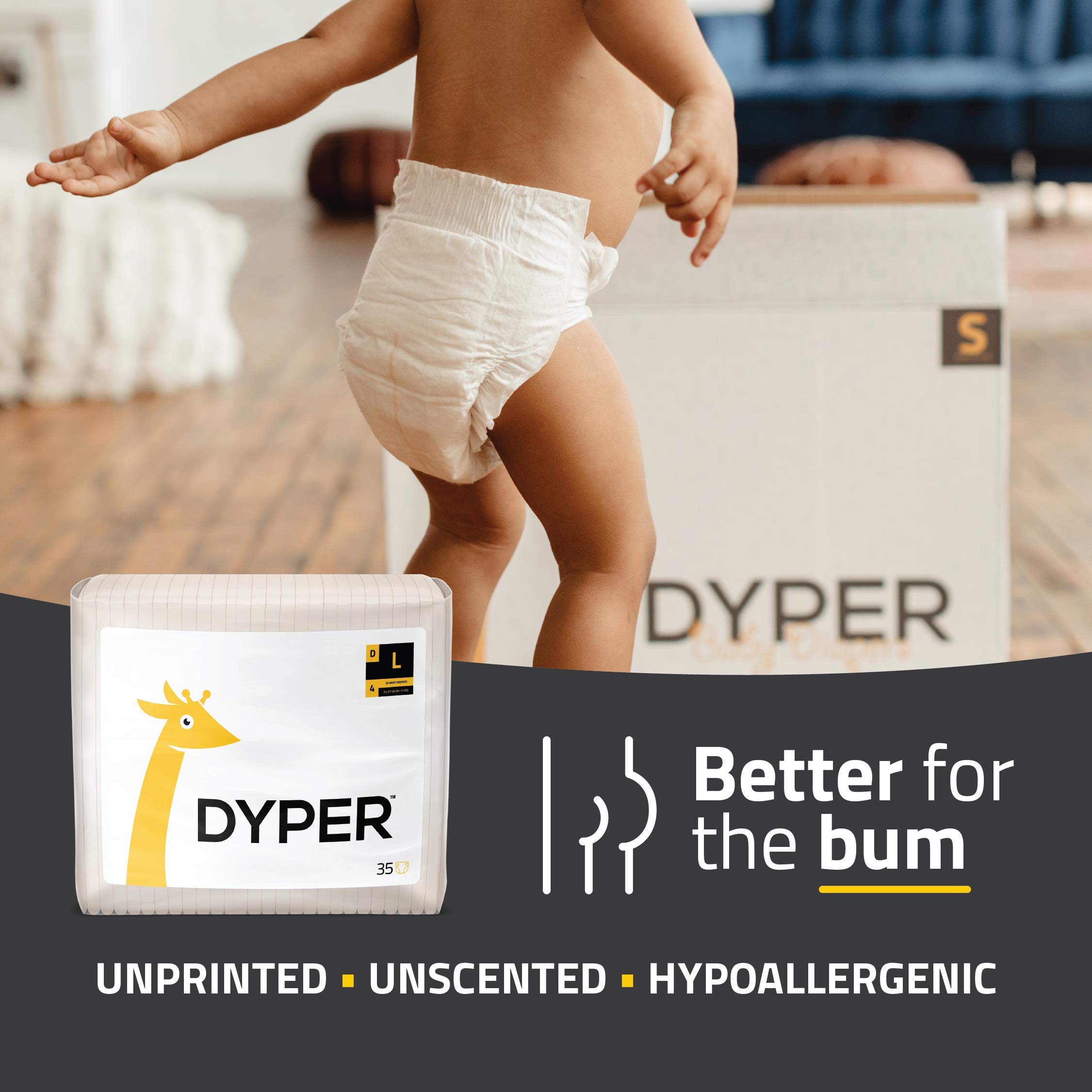 DYPER Viscose from Bamboo Baby Diapers Size 4 | Honest Ingredients | Cloth Alternative | Day & Overnight | Made with Plant-Based* Materials | Hypoallergenic for Sensitive Skin, Unscented