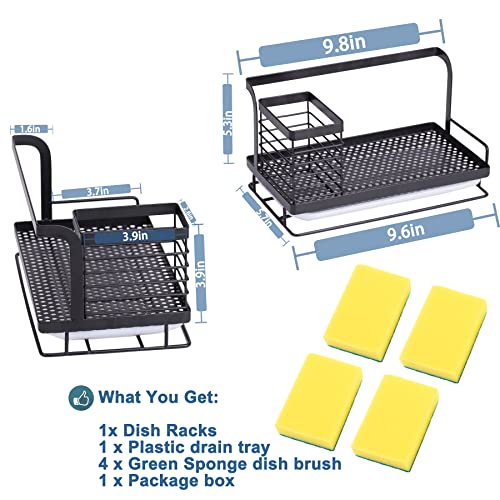 Homeve Kitchen Sink Caddy Organizer, Dishcloth Holder, Removable Drain Pan, Sponge, Brush Holder Rack, Bathroom Storage Organization on The countertop Stainless Steel Rustproo, Black-1 Pack