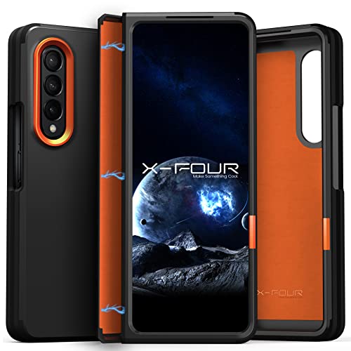 X-FOUR Galaxy z fold 3 case - Magnetic Soft Case Compatible for Samsung Galaxy Z Fold 3 Case 5g Hinge Protection Full Body Dual Layer Shockproof Smartphone Protective Cover No Adhesive, Red
