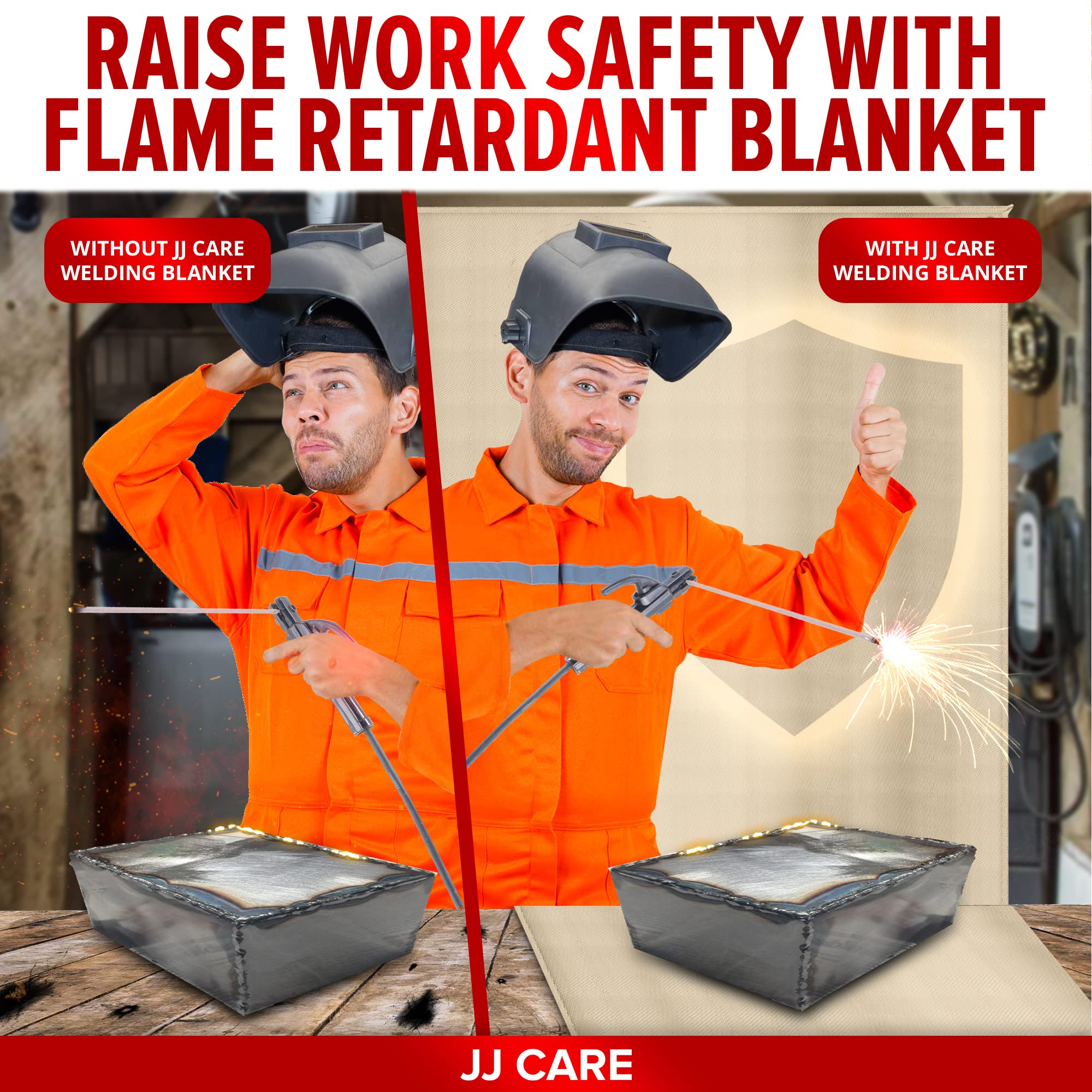 JJ CARE Welding Blanket - 1 Pack 6ft x 6ft Welding Mat - 850GSM Fiberglass Welding Blanket with Brass Grommets, Welders Blanket for Grill, Smoker Welding Blanket Heavy Duty, Welding Tarp & Shield