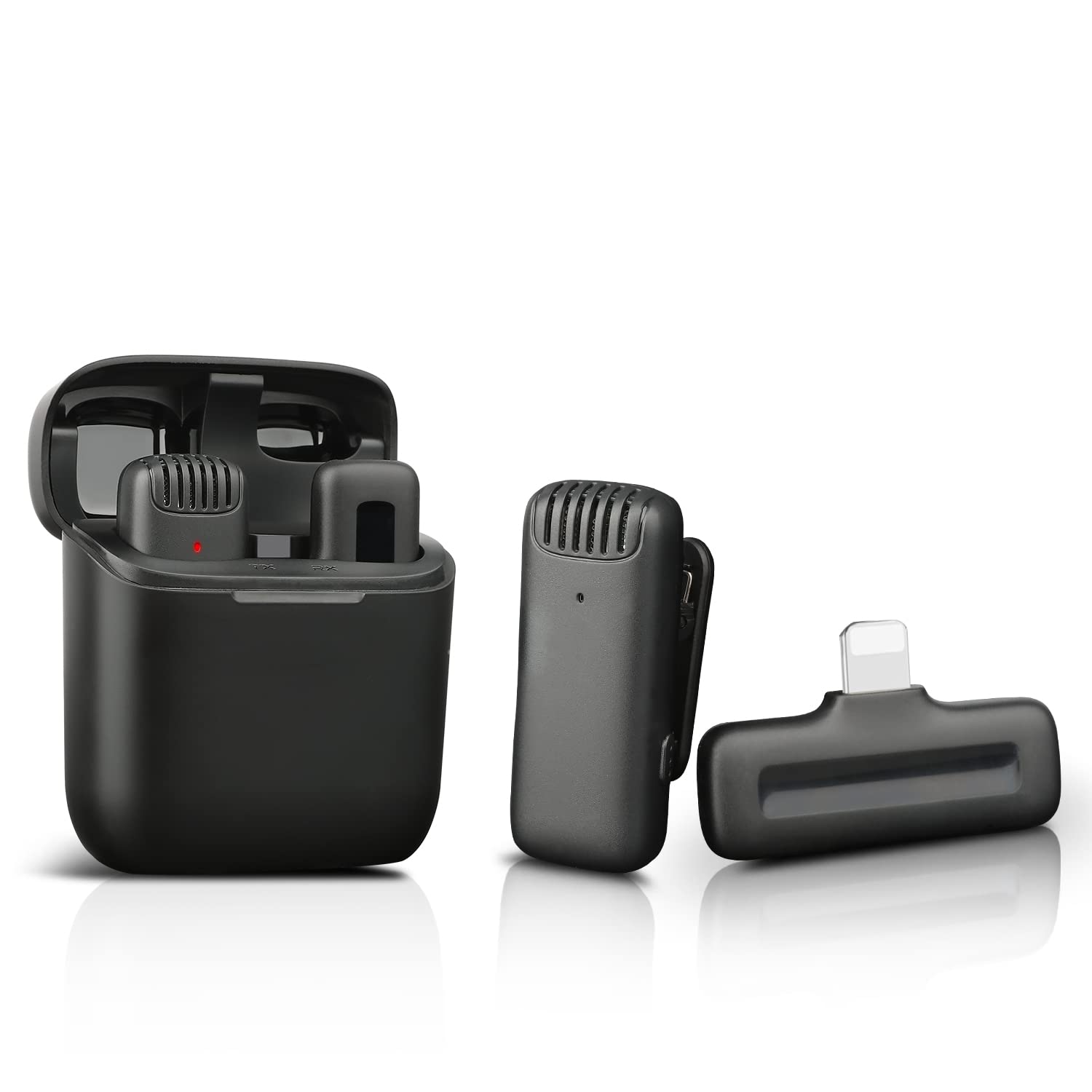 GD Guarda Wireless Lavalier Microphone with Charging Case, Mini Clip-on Lapel Mic for Recording, YouTube, TikTok, Facebook, Live Stream, 3 Levels Noise Reduction (Lighting (iPhone))