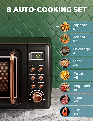 SIMOE Countertop Microwave Oven, 0.7 Cu Ft 700W Retro Small Microwave with 8 Auto-cooking Set & 10 Inch Removable Turntable, Compact Microwave w/Defrost, Child Lock, Timer, 5 Micro Power, LED Lighting