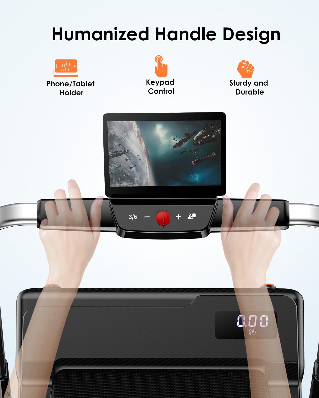 Folding Treadmill Walking Pad 2 in 1, 3HP Foldable Under Desk Treadmill with Ultra Anti-Shock, 16.5" Wider Belt & Handle, Ultra Quiet for Home & Office, Gym, LED Display