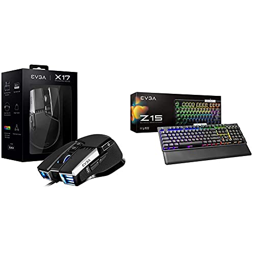 EVGA X17 Gaming Mouse, Wired, Black, Customizable Z15 RGB Gaming Keyboard, RGB Backlit LED, Hotswappable Mechanical Kailh Speed Silver Switches (Linear), 821-W1-15US-KR
