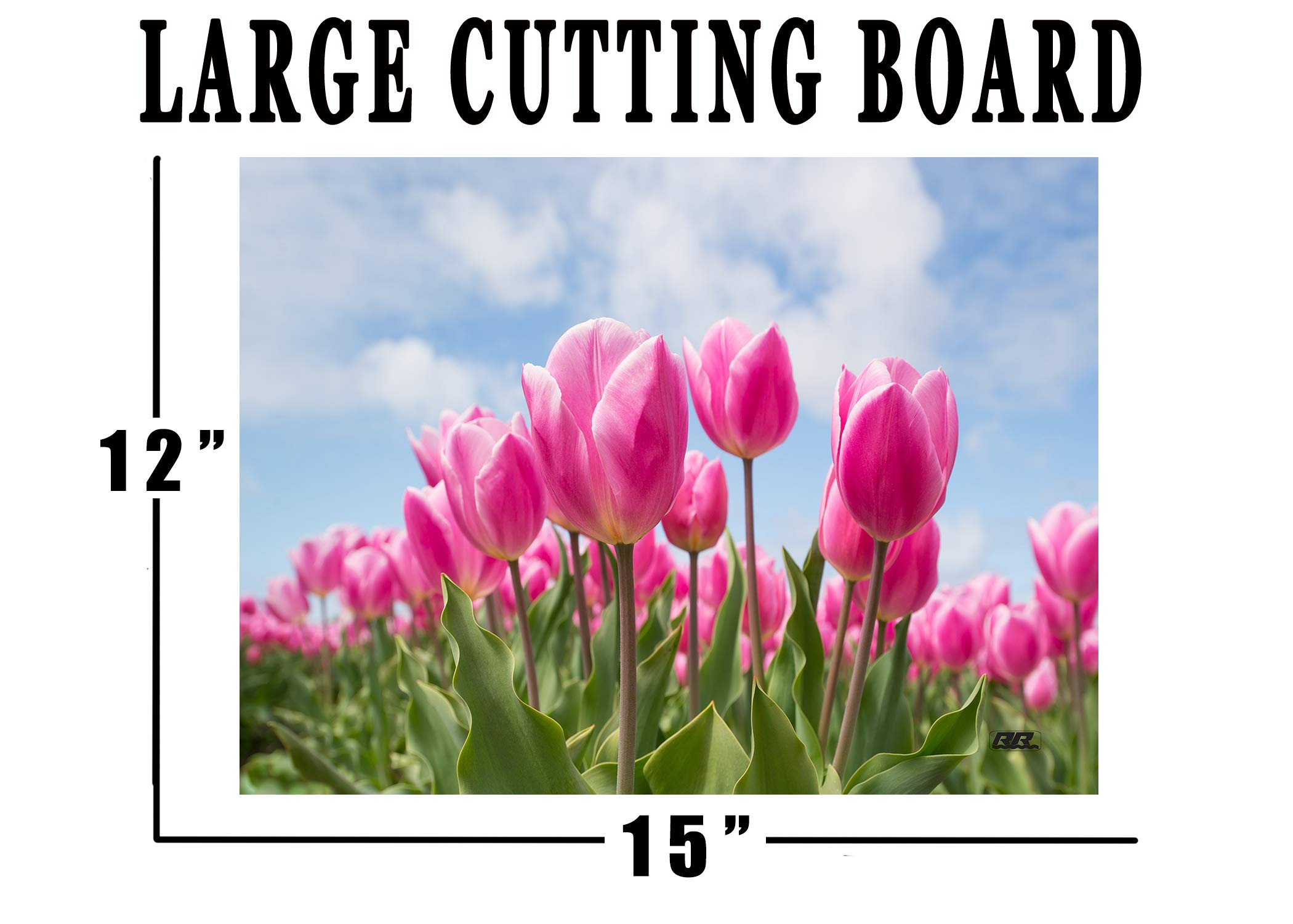 Flower Pink Tulips Floral Kitchen Glass Cutting Board Decorative Gift For Mom Daisies Design