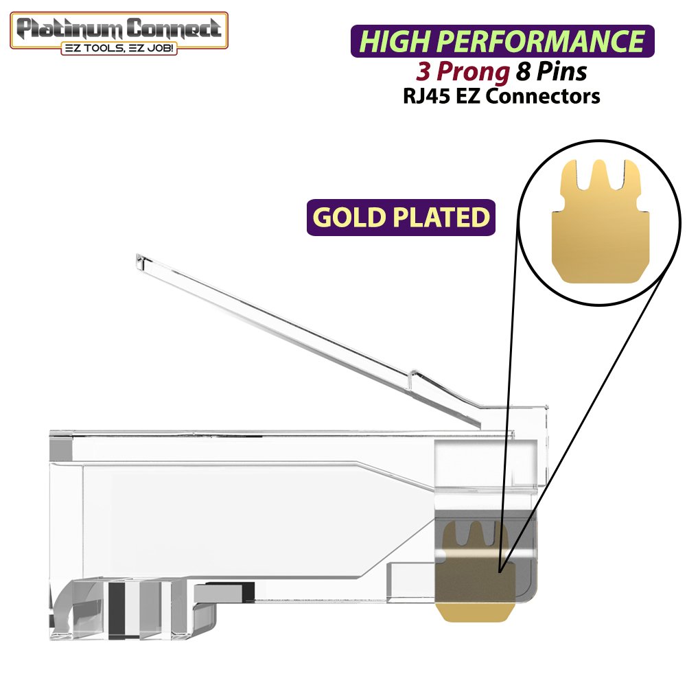 RJ45 CAT6 Passthrough Connectors (50 PCS),Gold Plated 3 Micron 3u, High Performance 3 Prong Pins (CAT6/50 PCS)