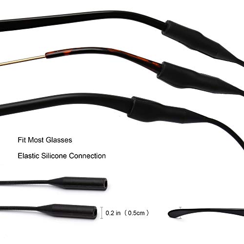 JM Elastic Silicone Eyeglasses Strap Holder Waterproof Glasses Retainer, Sports Sunglasses Chain 2 Pack Women Men Kids Black