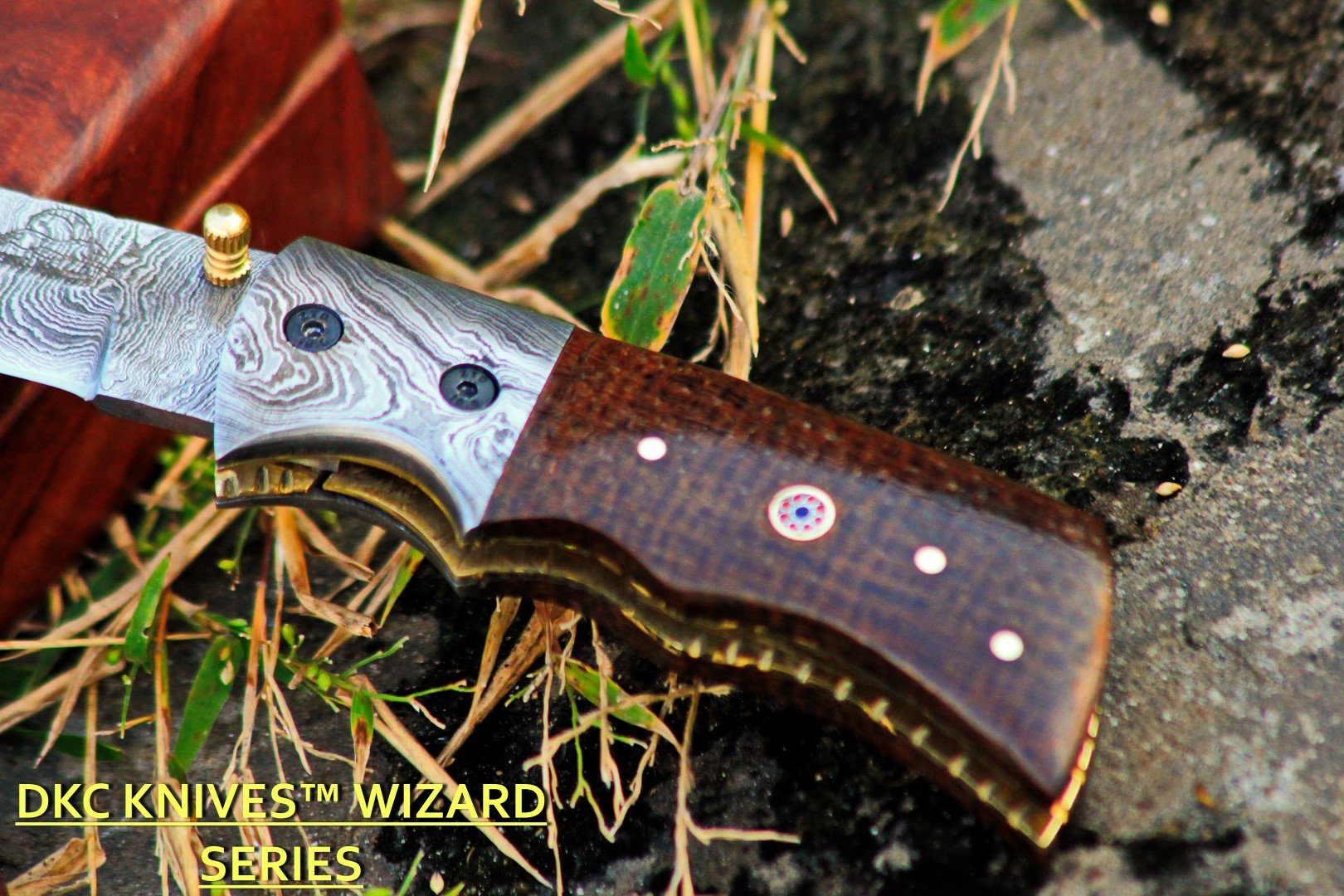 DKC Knives DKC-27-BM-DS-PC Wizard Pocket Clip Brown Micarta 7" Long, 4" Folded 6oz Damascus Tanto Folding Pocket Hunting Knife TM (Brown Micarta)