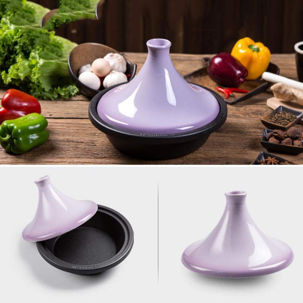 MYYINGBIN Moroccan Tagine Lead Free Pot, Enameled Cast Iron Pots with Lid for Cooking and Stew, Casserole Slow Cooker Temperature Settings, Purple