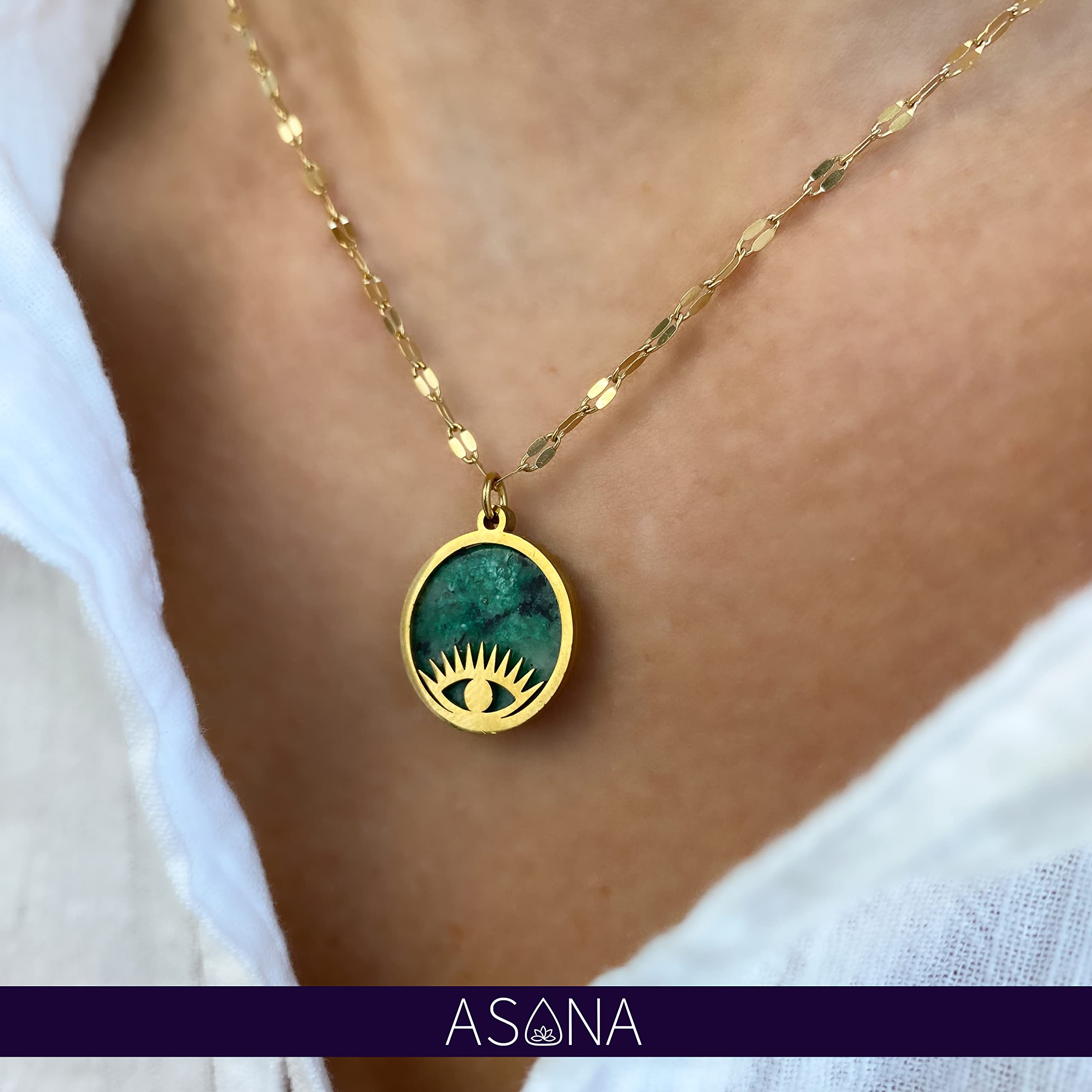 Evil Eye Necklace Gold 18k Turquoise Crystal Necklace for Protection Luxury Turquoise Pendant Natural Crystal Jewelry