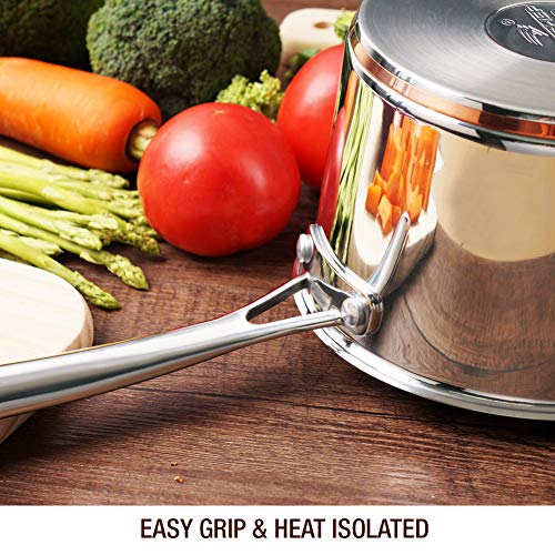 HOMI CHEF Mirror Polished NICKEL FREE Copper Band Stainless Steel 2.5 QT Sauce Pan with Glass Lid (No Toxic Non Stick Coating, 7 Inch) - Cookware Set - Cookware Pots And Pans Sets