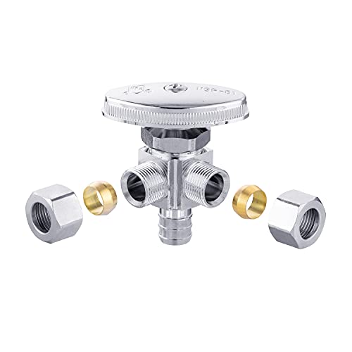 EFIELD Dual Outlet Angle Stop Valve,1/2" Crimp Barb Pex Inlet x (3/8 inch x 3/8 inch) Compression Outlet