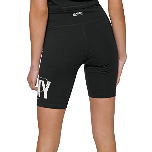 DKNY Women's Sport High Waist Rhinestone Logo Bike Short, Calypso, X-Small
