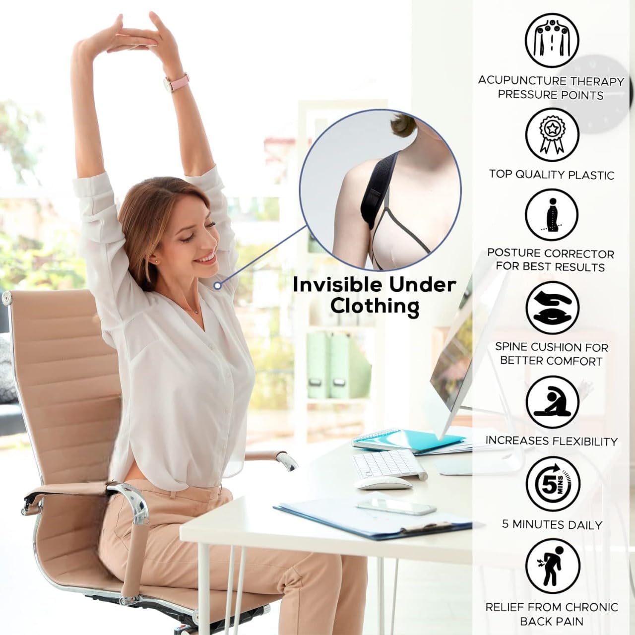 GoJa Back Cracker device With posture corrector for women & Men-Lower Back Stretcher, Back Support belt for women, Set for lower back pain relief with Adjustable Board and Spine Cushion, back