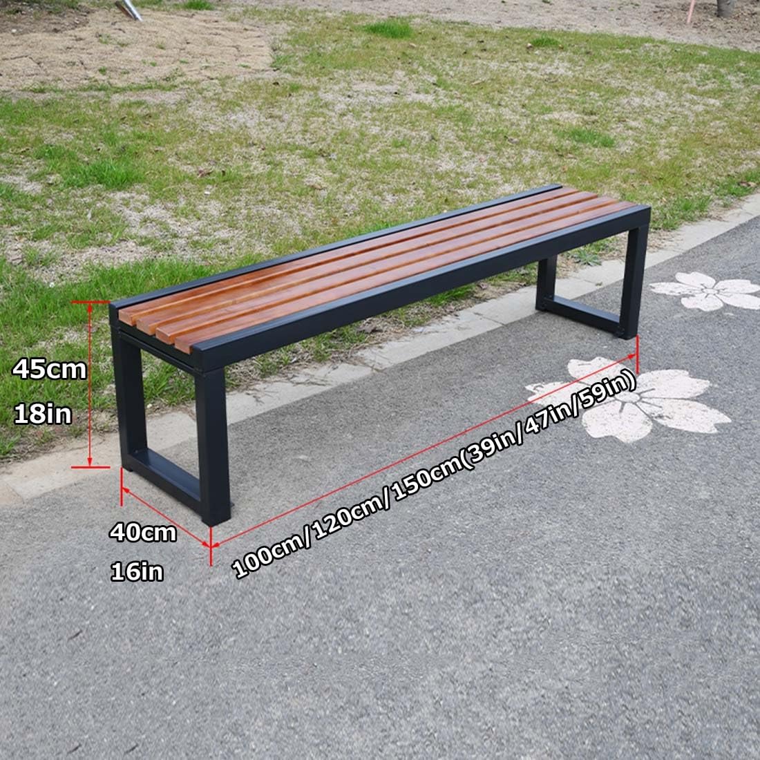 Lnder 100x40x45cm Outdoor Garden Bench Bronze Garden Seat Outdoor Backless Benches Park Solid Wood Bench 400kg Load Capacity (Size : 59in)