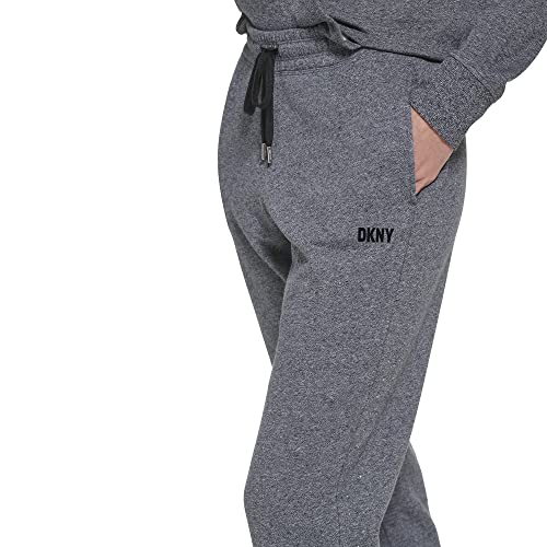 DKNY Women's Sport Metallic Stripe Logo Fleece Sweatpant, Black Heather