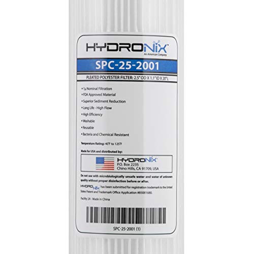 Hydronix SPC-25-2001 Universal Whole House Sediment Pleated Water Filter, Washable and Reusable, 2.5" x 20" - 1 Micron