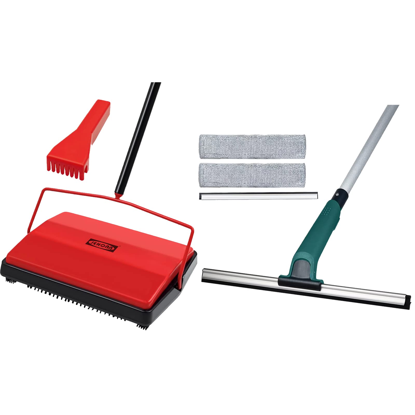 JEHONN Carpet Floor Sweeper Manual with Horsehair, Floor Squeegee Broom with 60 Inches Long Handle