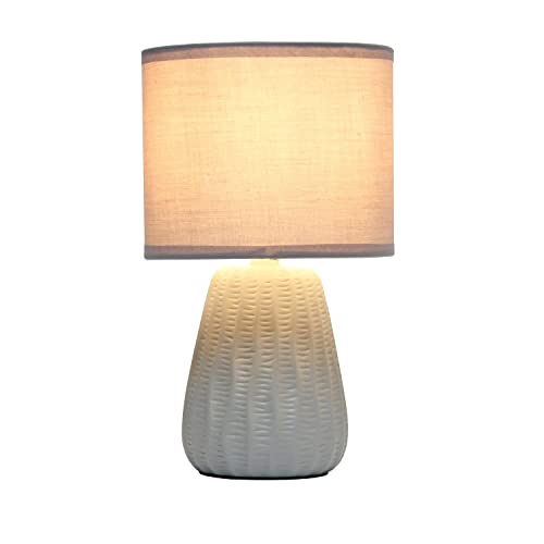 Simple Designs LT1138-GRY 11.02" Traditional Mini Modern Ceramic Texture Pastel Accent Bedside Table Desk Lamp w Matching Fabric Shade for Home Decor, Bedroom, Nightstand, Living Room, Entryway, Gray
