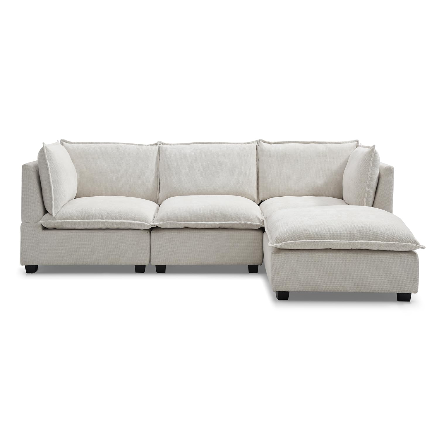 kevinplus 99.3'' Sectional Sofa Couch Cloud Sofa Couch Dupes with Feather Filled for Living Room, Modern Modular 3-Seat L-Shape Sofa Couch with Convertible Ottoman, Linen Fabric, Beige