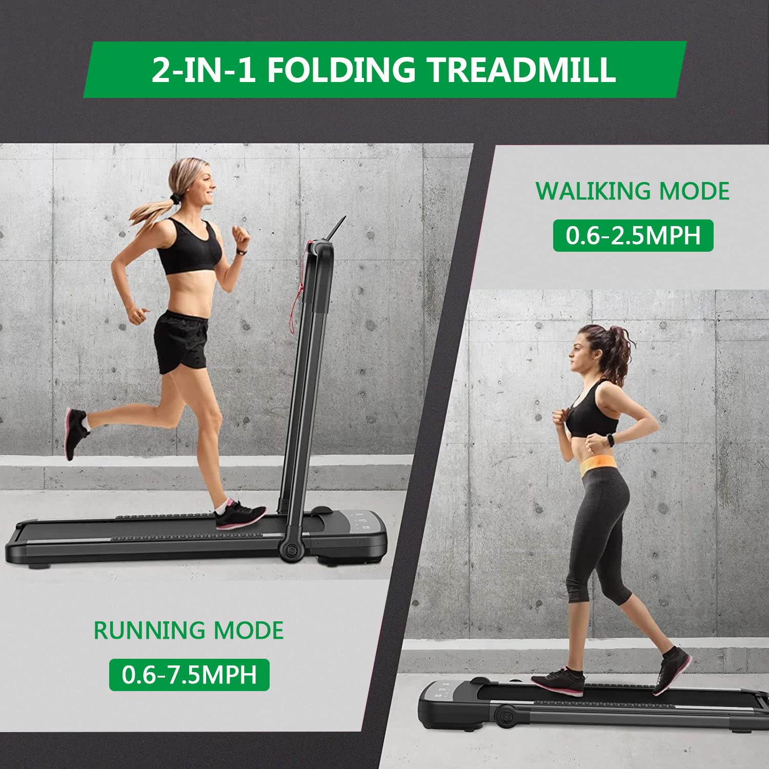 Fophet Under Desk Treadmill, 2 in 1 Folding Treadmill Installation-Free with Remote/APP Control and LED Display, Device Holder Walking Jogging Running Machine for Family & Office Use, Black