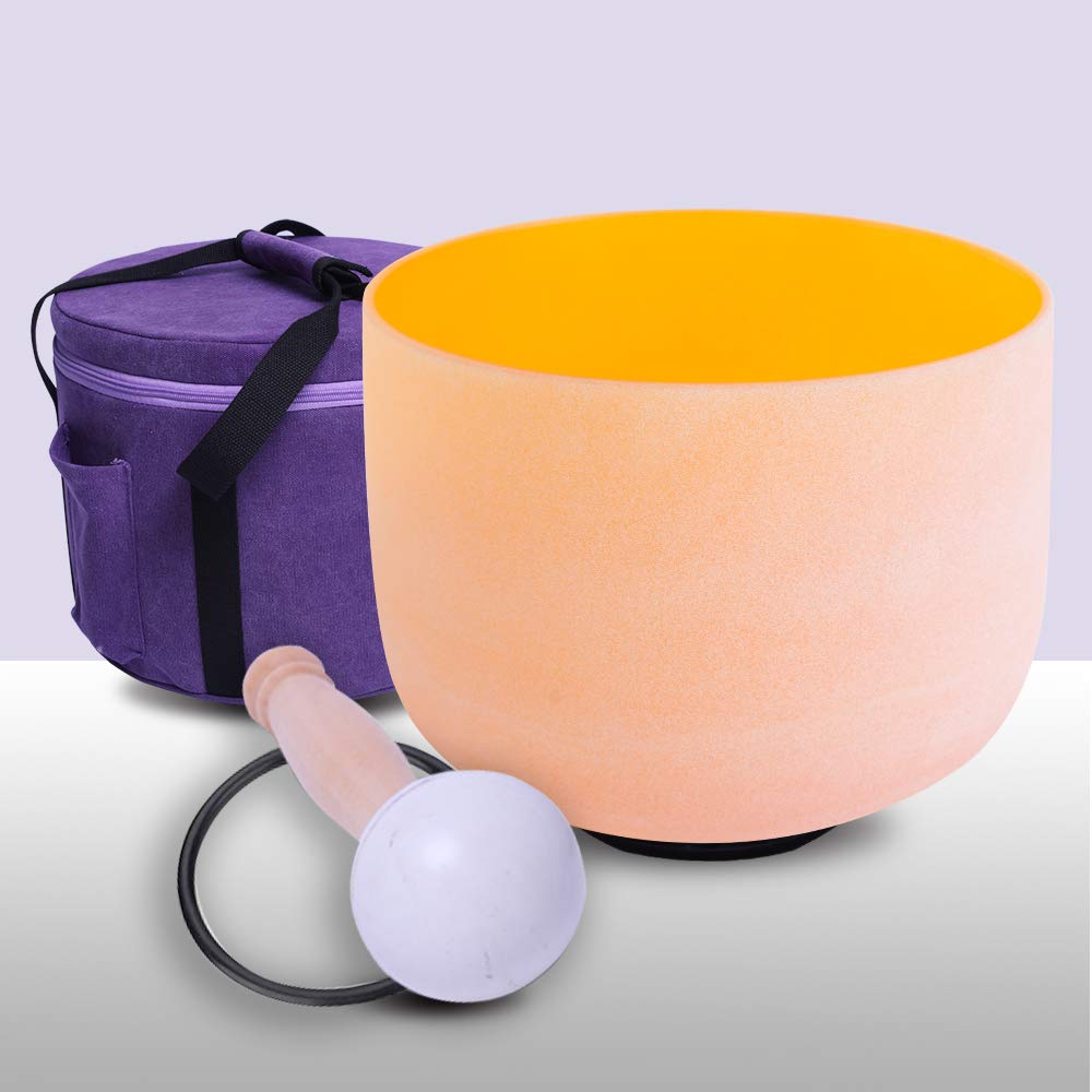 ENERGYSOUND Orange Colored Frosted D Note Sacral Chakra Quartz Crystal Singing Bowl 10 inch with Heavy Duty Case Bag mallet and o-ring included