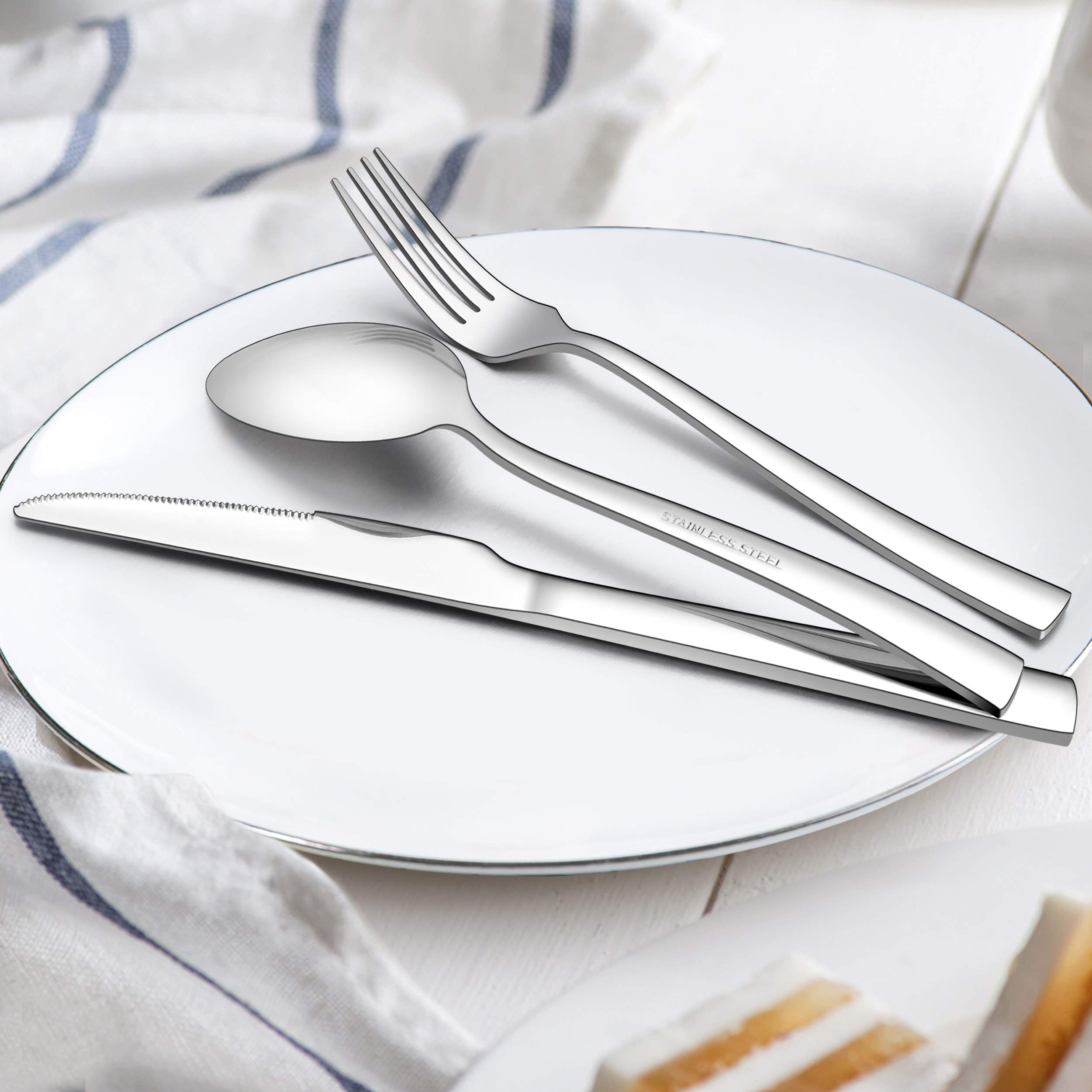Homikit 66-Piece Silverware Flatware Set with Serving Utensils, Stainless Steel Square Cutlery Set for 12, Eating Utensils Includes Fork Spoon Knife, Dishwasher Safe