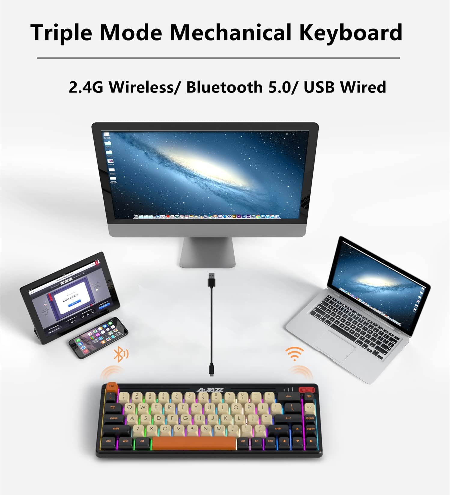 FIRSTBLOOD ONLY GAME. B21 Wireless Bluetooth/USB Retro Mechanical Gaming Keyboard, Compact 68 Keys, Cherry Brown Switch, PBT SP Spherical Keycap, 4000mA Battery, for MacOS/iPadOS/Windows 10/11