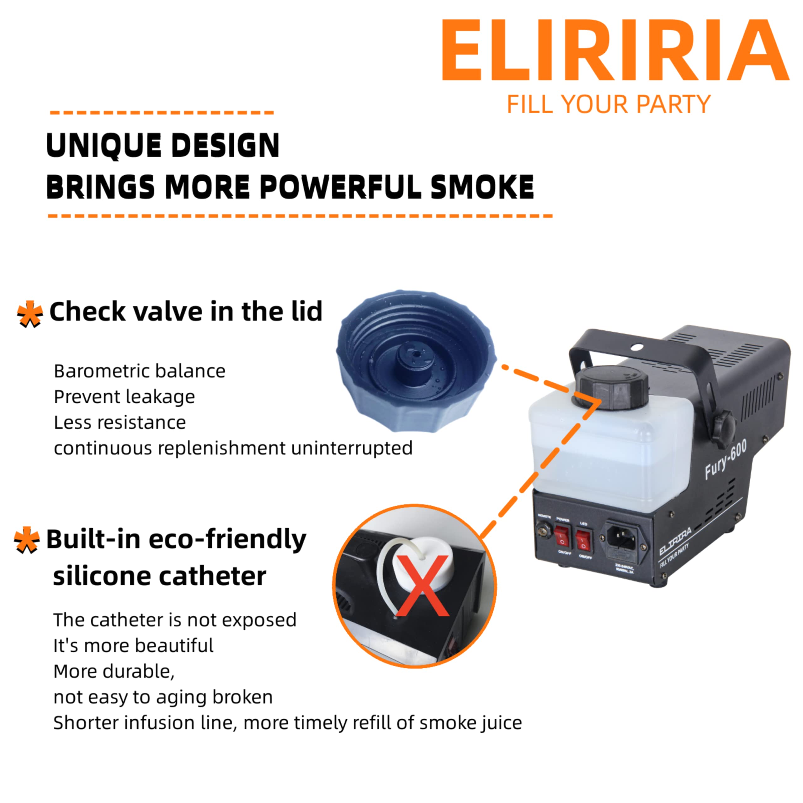 ELIRIRA Fog Machine Smoke Machine Metal Case LED Light 600W and 3500CFM Fog with Wireless Remote Control for Birthday,Wedding, Halloween,DJ Party,Stage Effect, with Safe Protection