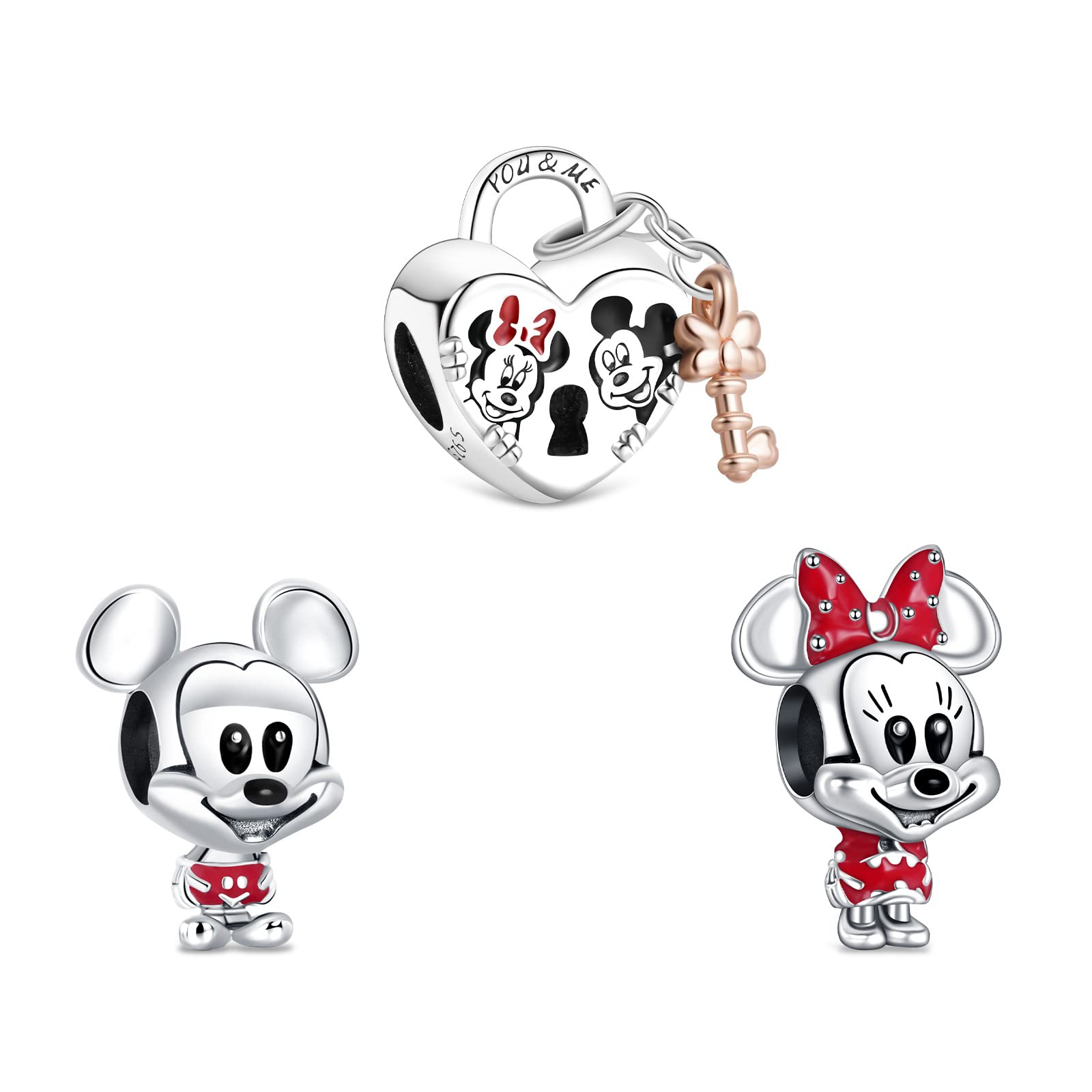 Doyafer 925 Sterling Silver Charms Cartoon Mouse Charm Set Beads For Women Bracelets Necklace 3 Piece/Package (Charm Set- C)