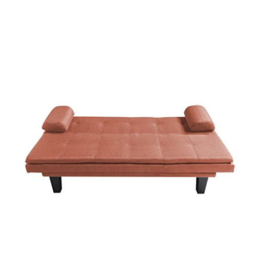 Morhome Futon Bed,63.4β Convertible Sleeper Tapered Wood Legs,Small Splitback Sofa for Living Room,Bedroom,Orange