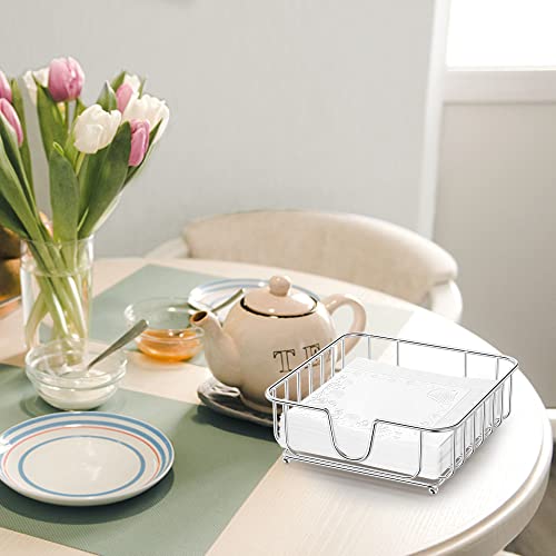 GMFINE Napkin Holder for Table, Napkin Holders for Paper Napkins, Flat Metal Black Napkin Holders for Kitchen & Dining Table, 6.9" x 6.9" x 2.2" Inside Size (Chrome)
