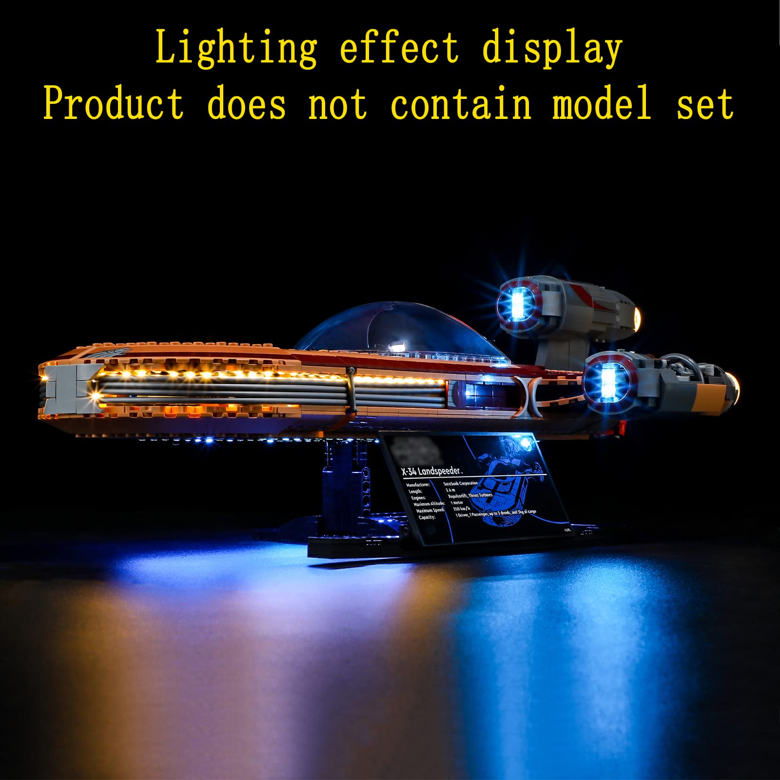 GEAMENT LED Light Kit Compatible with UCS Luke's Landspeeder - Lighting Set for 75341 Building Model (Model Set Not Included)