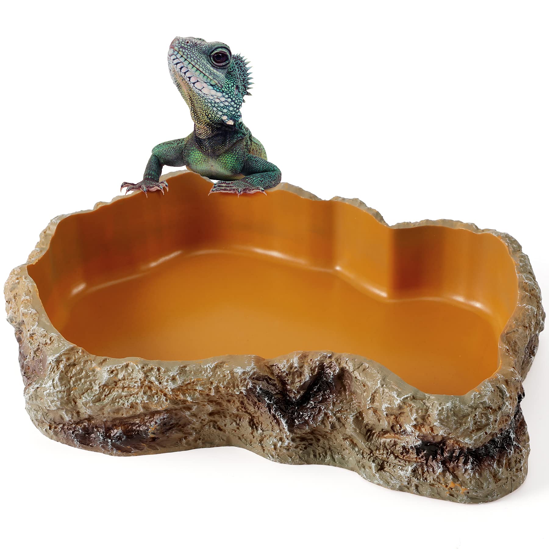 Reptile Food Water Rock Bowls - Lizard Resin Rock Worm Feeding Dish, Amphibian Feeder Bowl Terrarium Decor for Bearded Dragons, Chameleon, Leopard Gecko, Frog, Snake, Hermit Crabs, Turtle Spider Pet