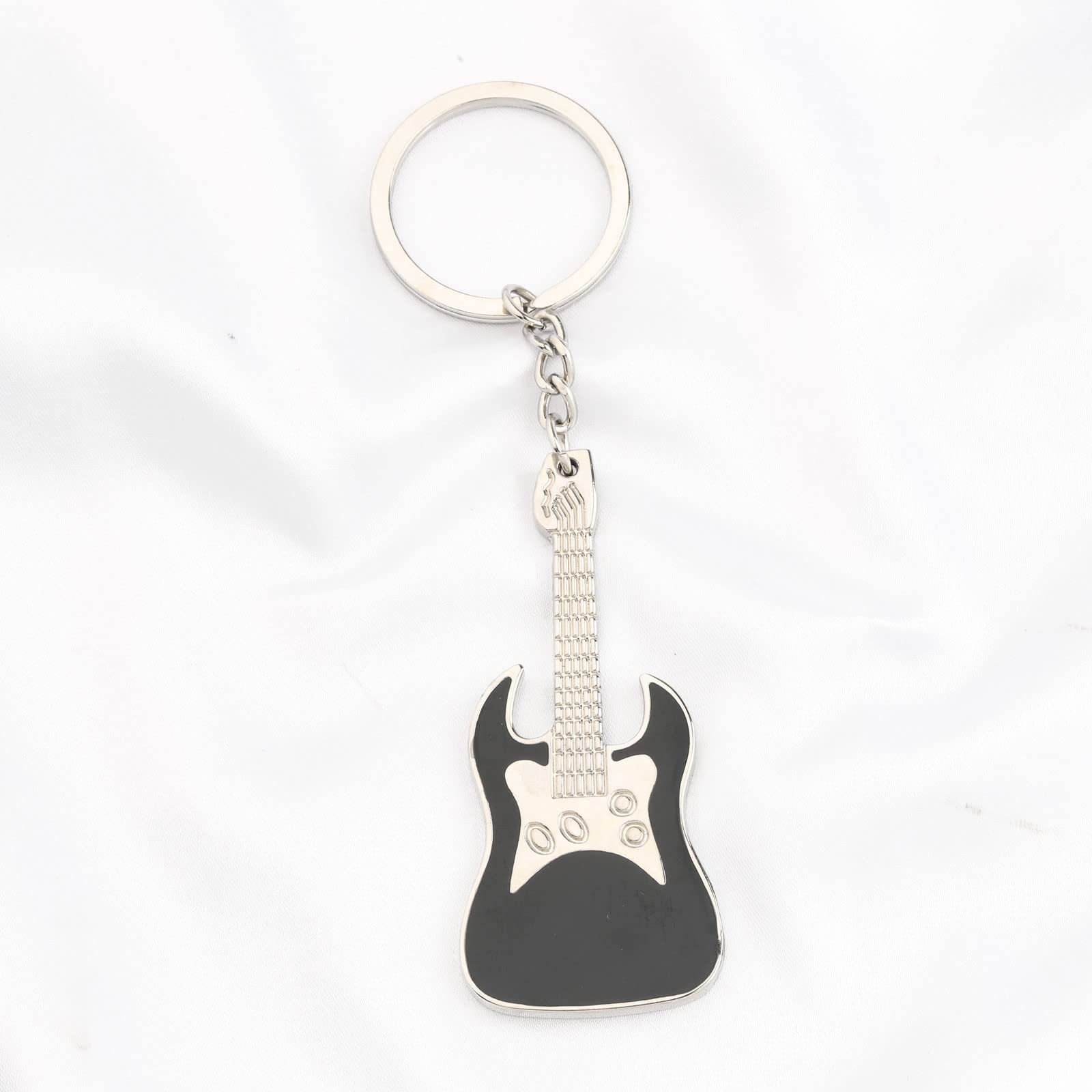 FUSTMW Electric Guitar Keychain Electric Guitar Players Gift Guitar Lover Gift Guitar Keyring Guitarist Gift Guitar Pendant keychain (Silver)