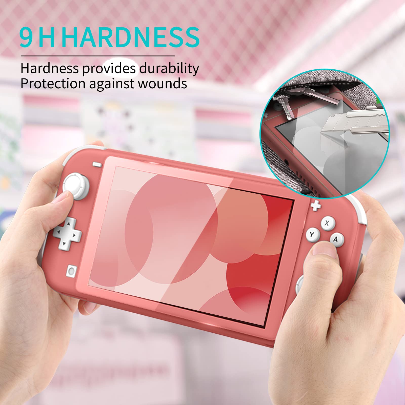 DLseego Carrying Case for Nintendo Switch lite, Newest Design Portable Travel Carrying Case 4 in 1 Accessories Kit with 1 Pcs Glitter case, 2 Pcs Screen Protectors and 4 PcsThumb Grips Caps -- Pink