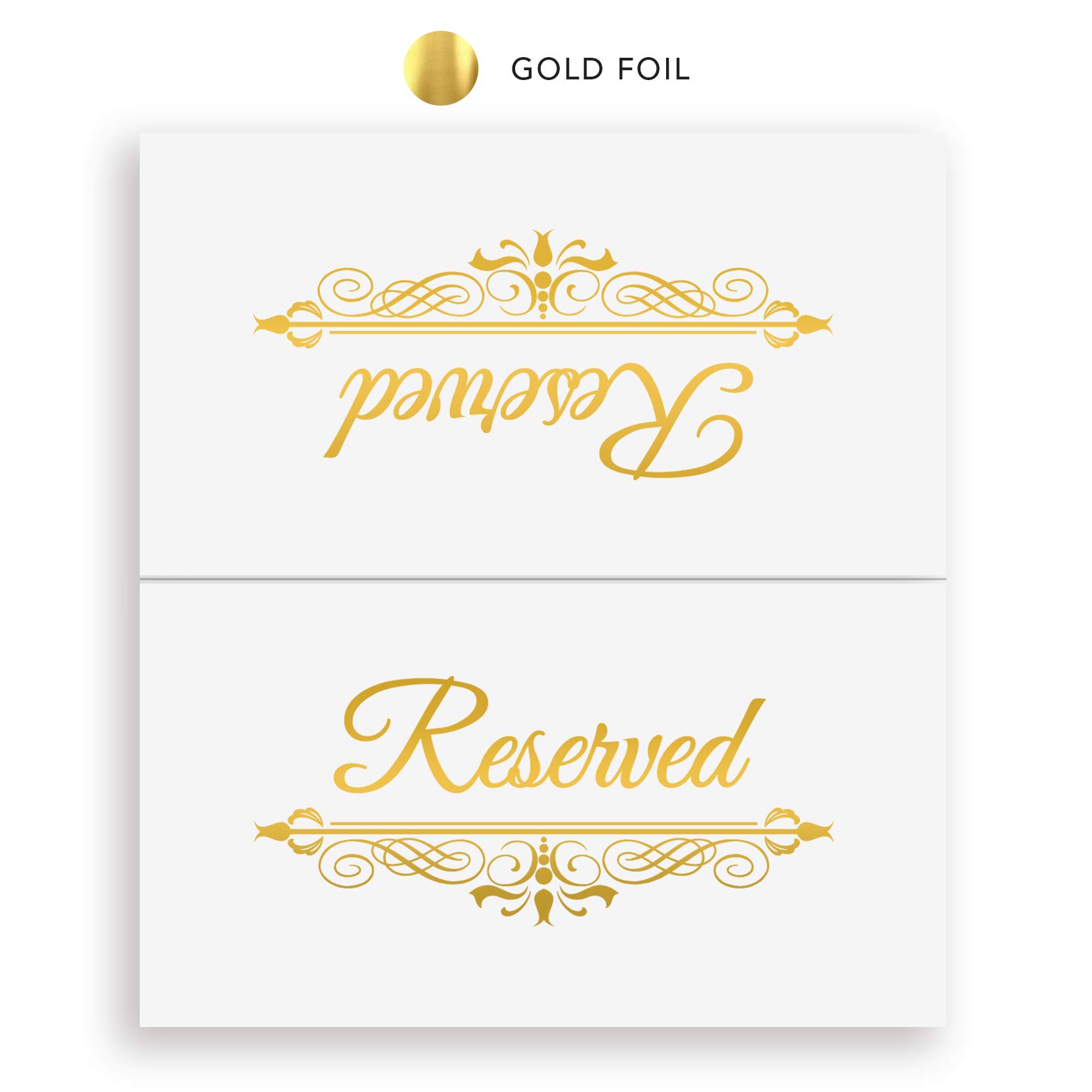 Reserved Table Sign For Wedding Gold Foil, 20 pack Table Tent, Place Cards Hot Stamping Press Double Sides (Place Card Reserved Gold1)