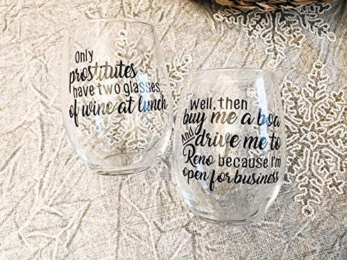 Gilmore Girls Wine Glass Set! Only prostitutes have two glasses of wine.