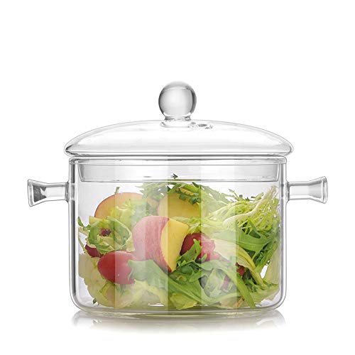 GracesDawnOpen flame and high temperature resistance, household tableware, heat-resistant with lid, transparent salad bowl, with double ears