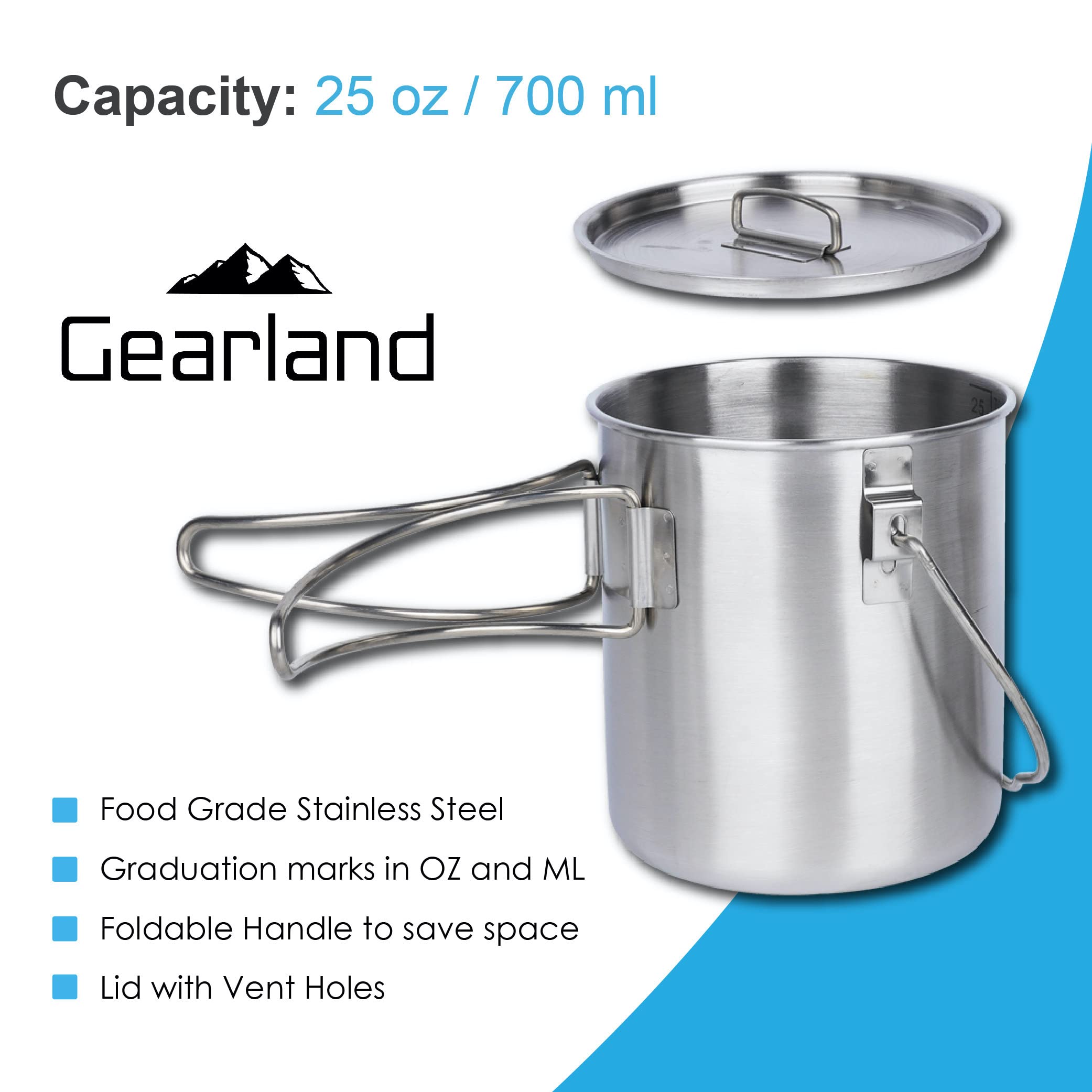 Gearland Stainless Steel Camping Pot with Camping Spork for Backpacking, Hiking, Camping, Bug Out Bag