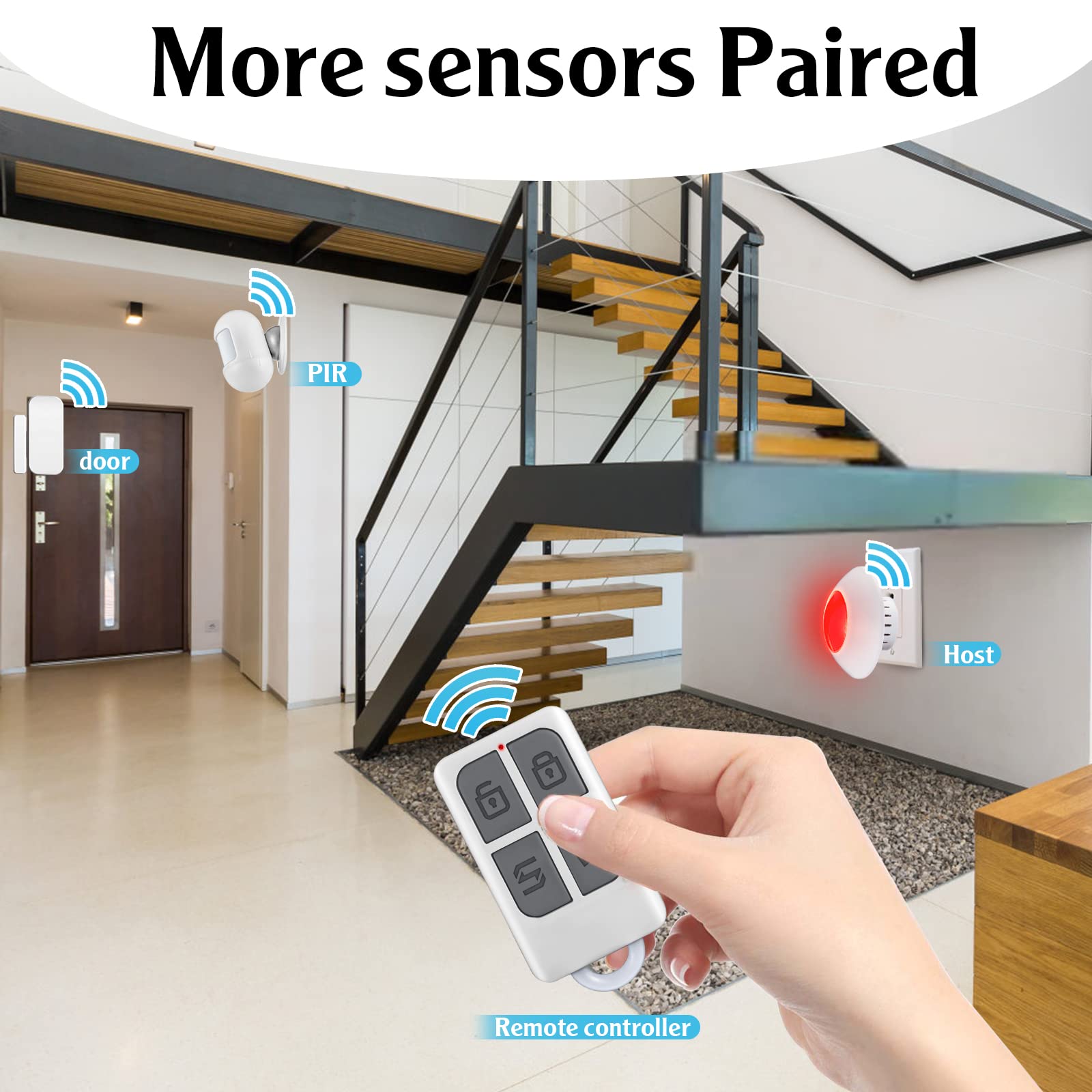 Home Alarm Security System 110dB Wireless Security System Burglar System for Home Security with Wireless Siren, Remote Control, PIR Motion Detector, Door Alarm Sensor